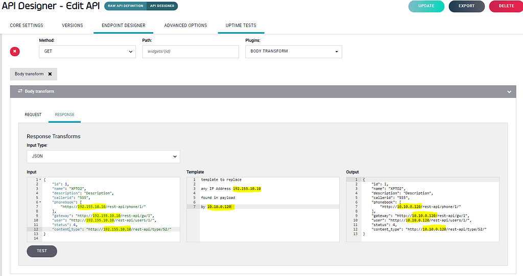 Replace String in Template Request and Response - Installation and Deployment - Tyk API ...